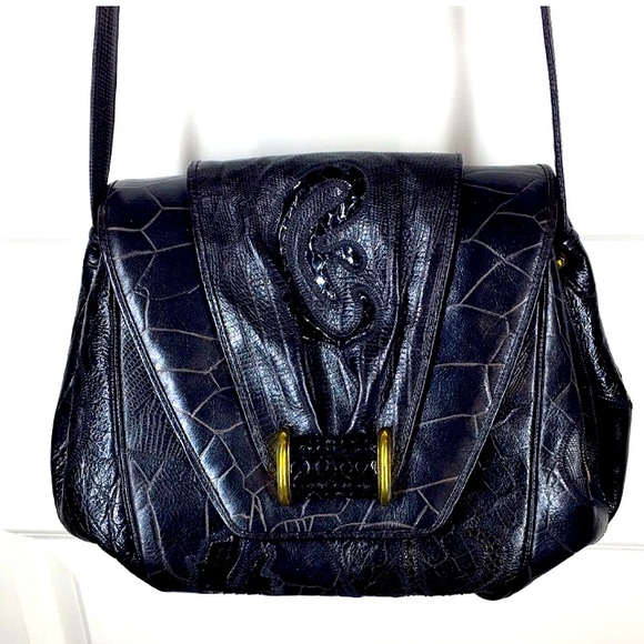 Sharif | Bags | Nwt Sharif Black Crossbody Shoulder Bag Snake Skin Croc ...